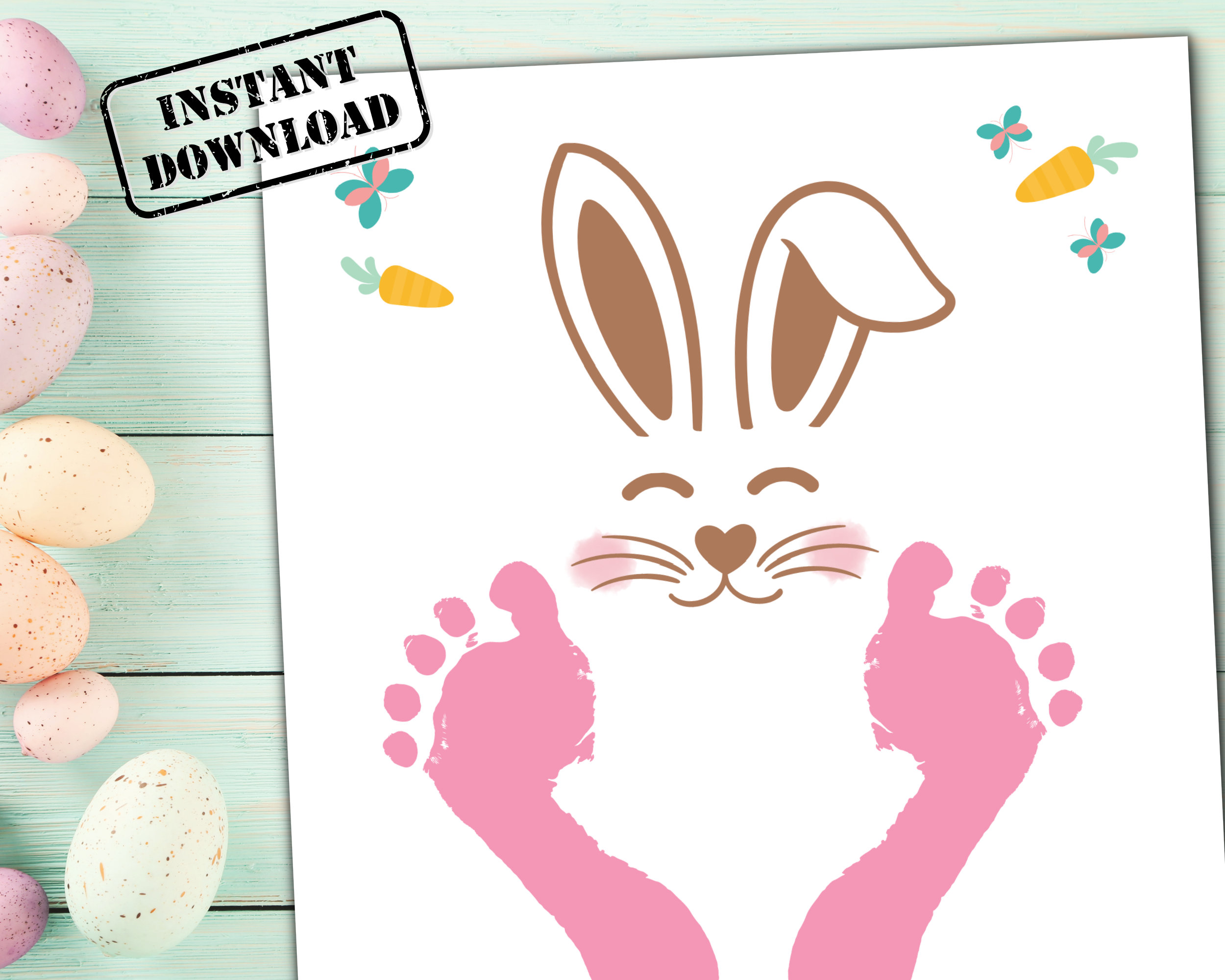Easter Bunny Footprint Craft Printable, Baby First Easter Footprint Art ...