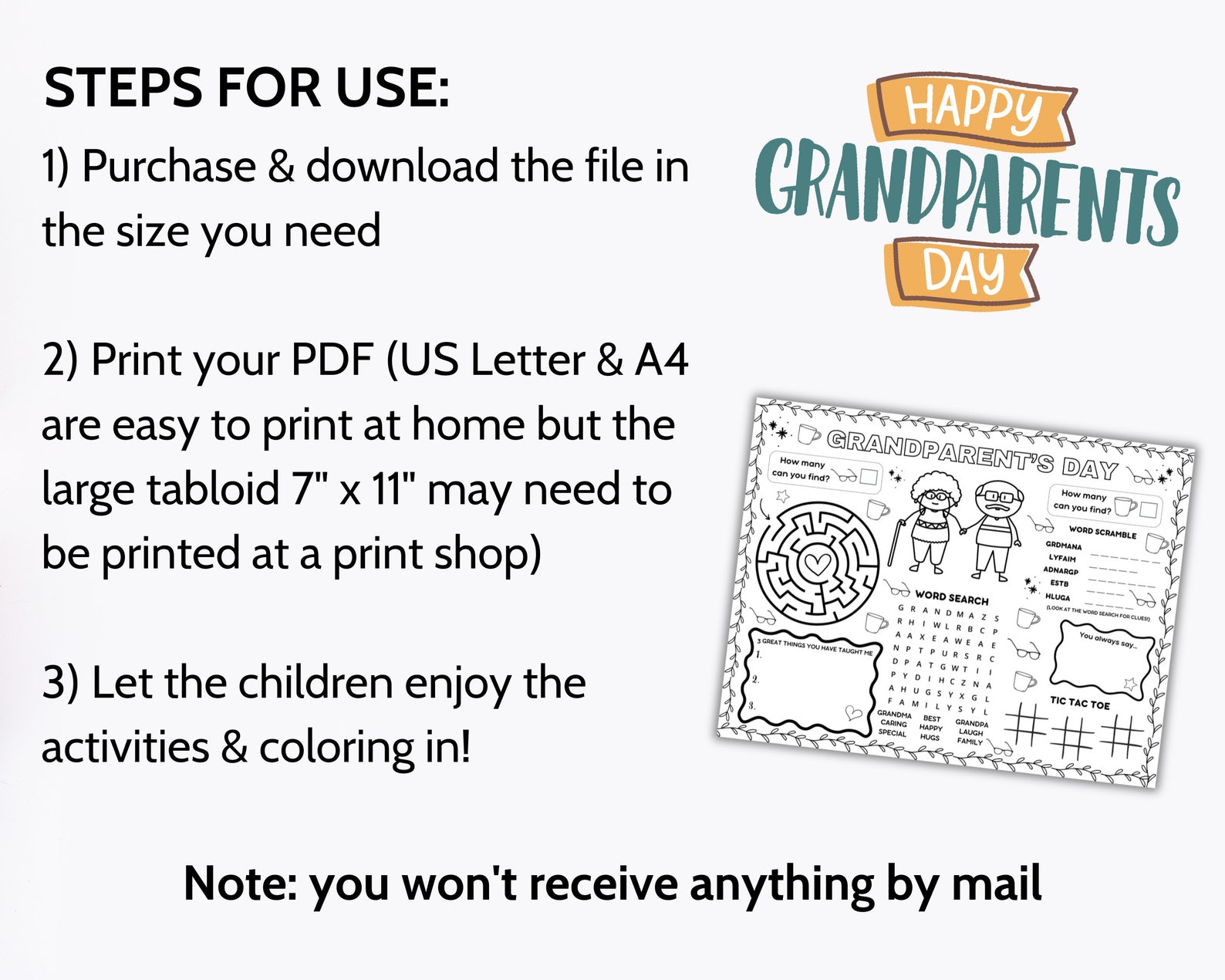 Happy Grandparents Day Activity Placemat Printable, Grandma Craft ...