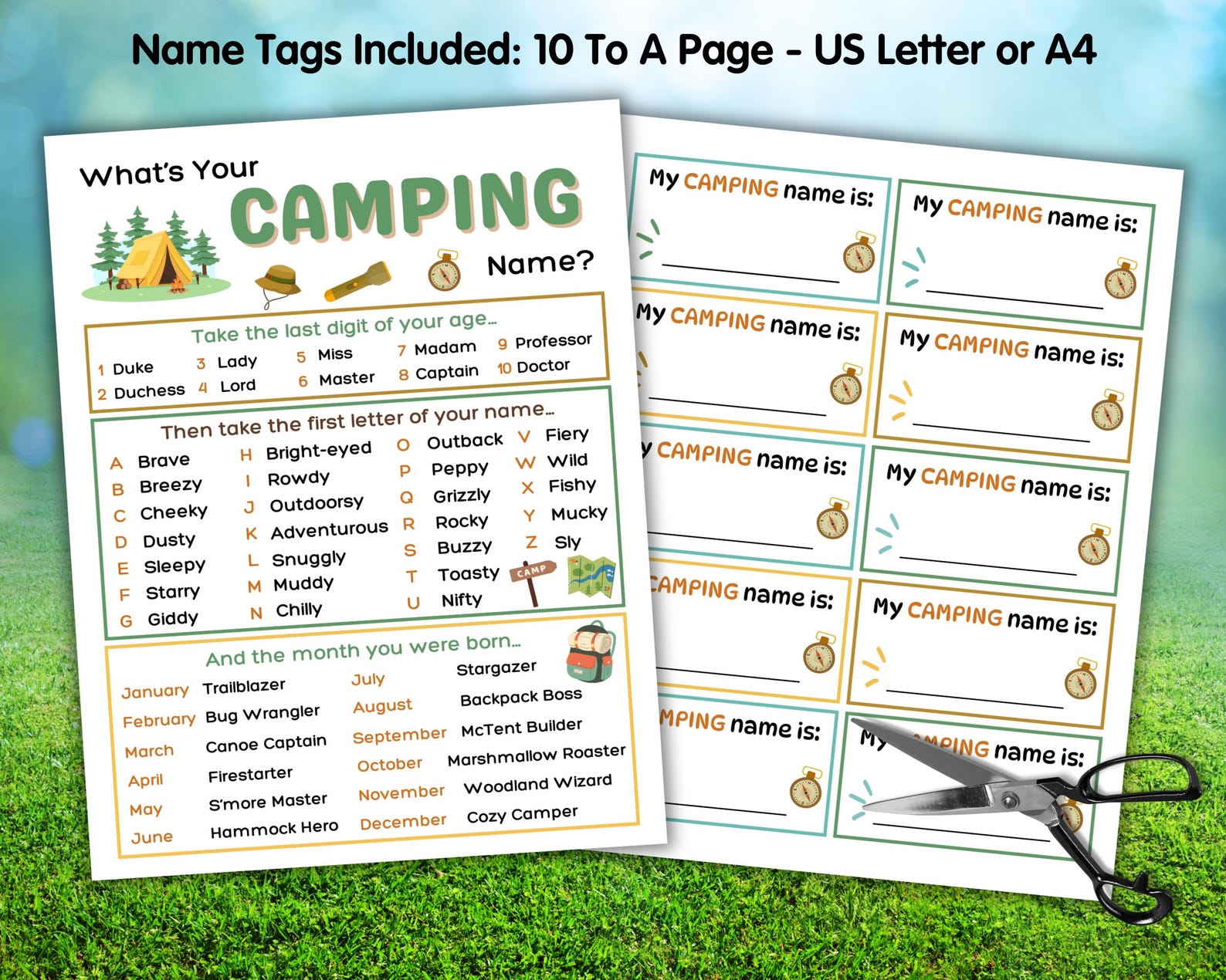 What's Your Camping Name Game, Camping Birthday Party, Campground Theme ...