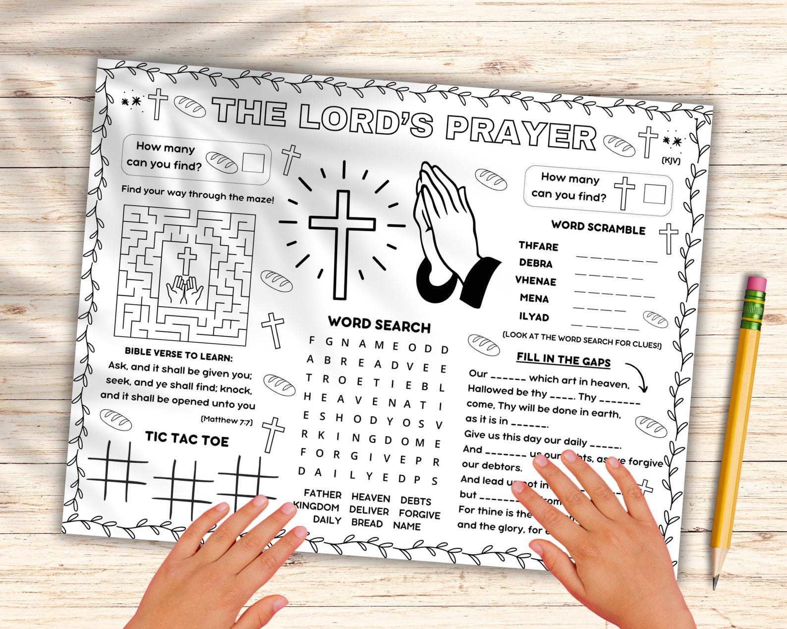 The Lord's Prayer Activity Placemat, Sunday School Craft Games, Bible ...