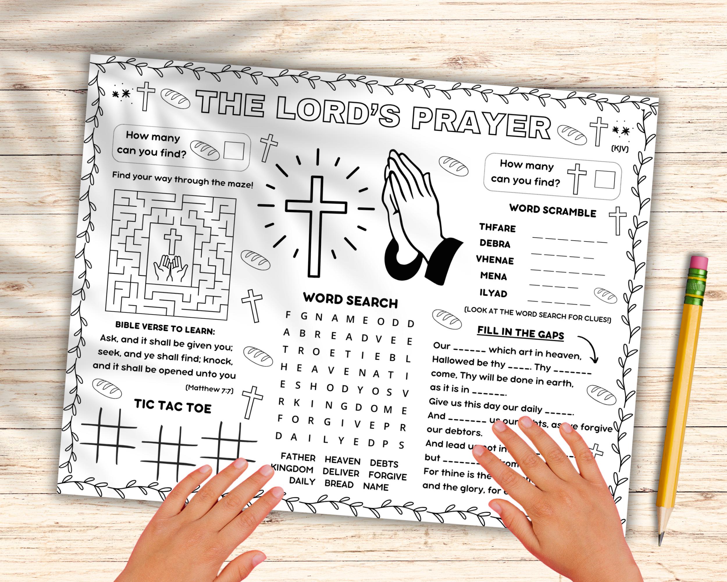 The Lord's Prayer Activity Placemat, Sunday School Craft Games, Bible ...