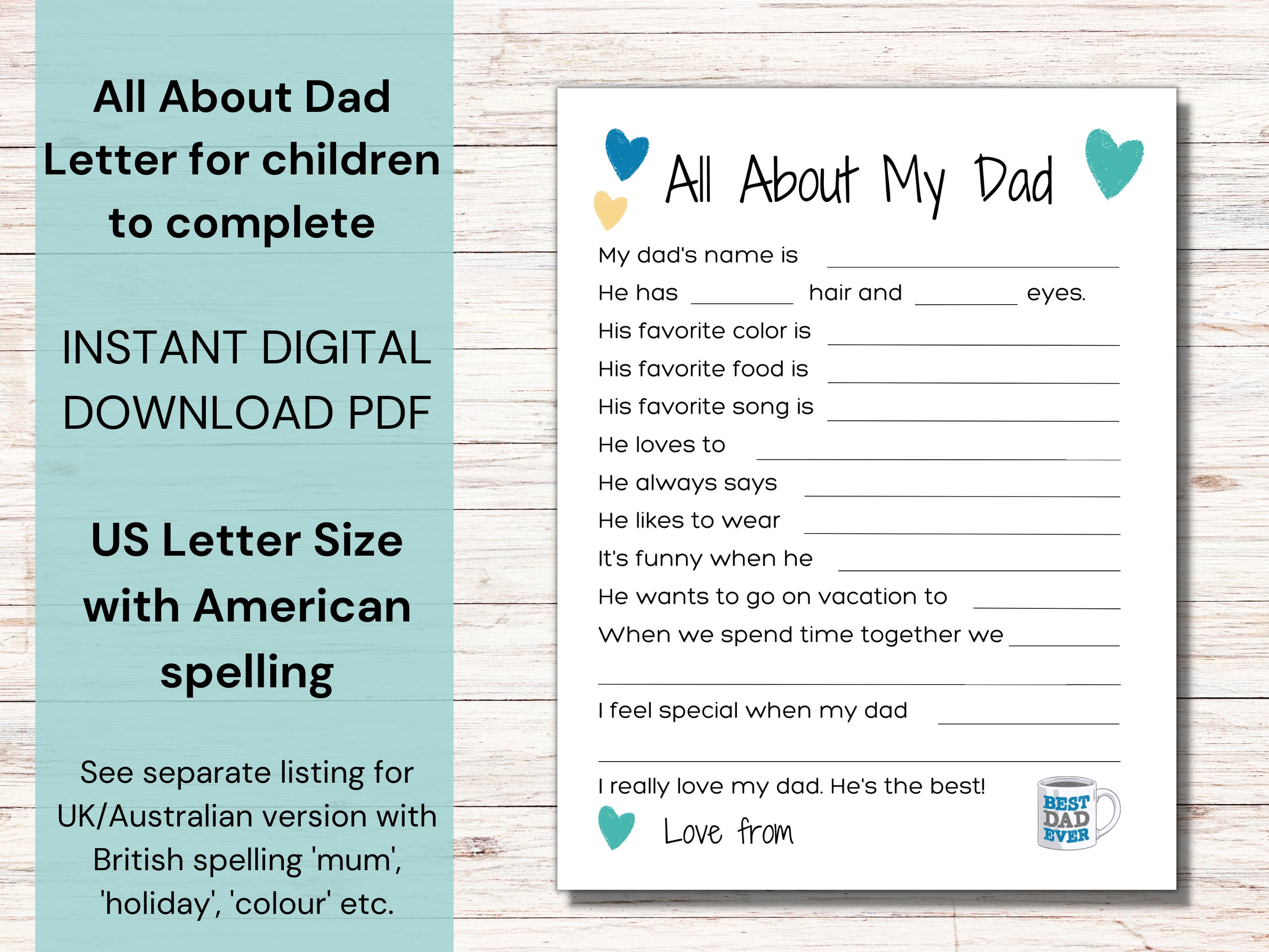 All About My Dad Letter, Dad Appreciation Quiz, Letter to Dad Printable ...