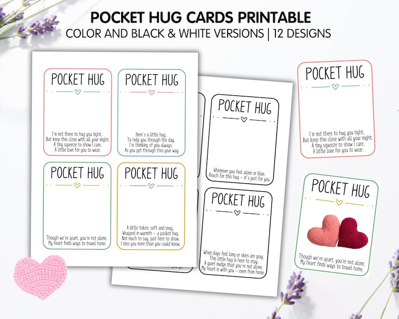Pocket Hug Card Tag, Pocket Heart Poem Printable Token, DIY Packaging ...