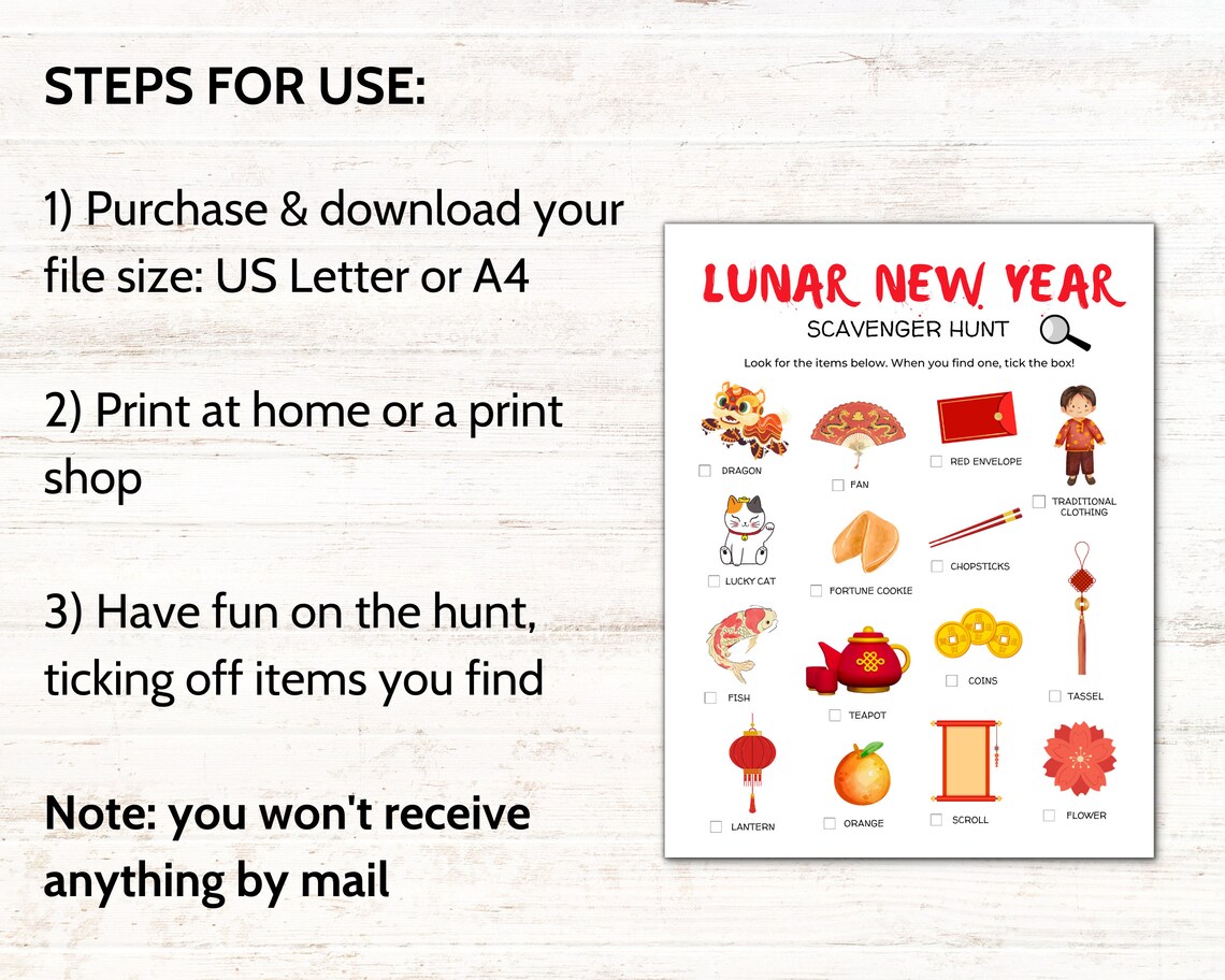 Lunar New Year Scavenger Hunt Printable, Chinese New Year Treasure Hunt ...