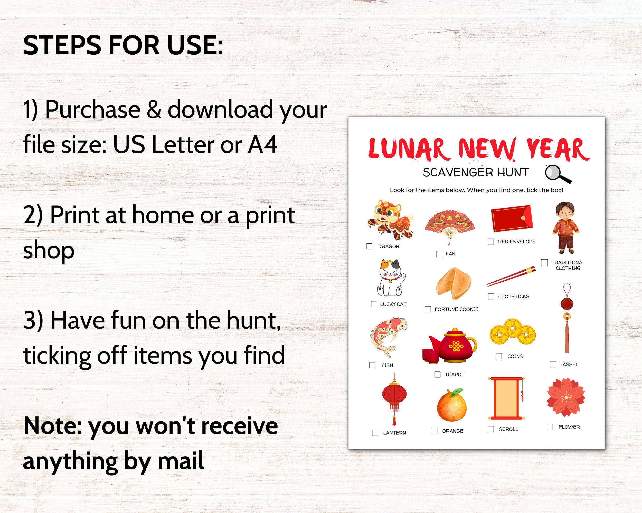 Lunar New Year Scavenger Hunt Printable, Chinese New Year Treasure Hunt ...