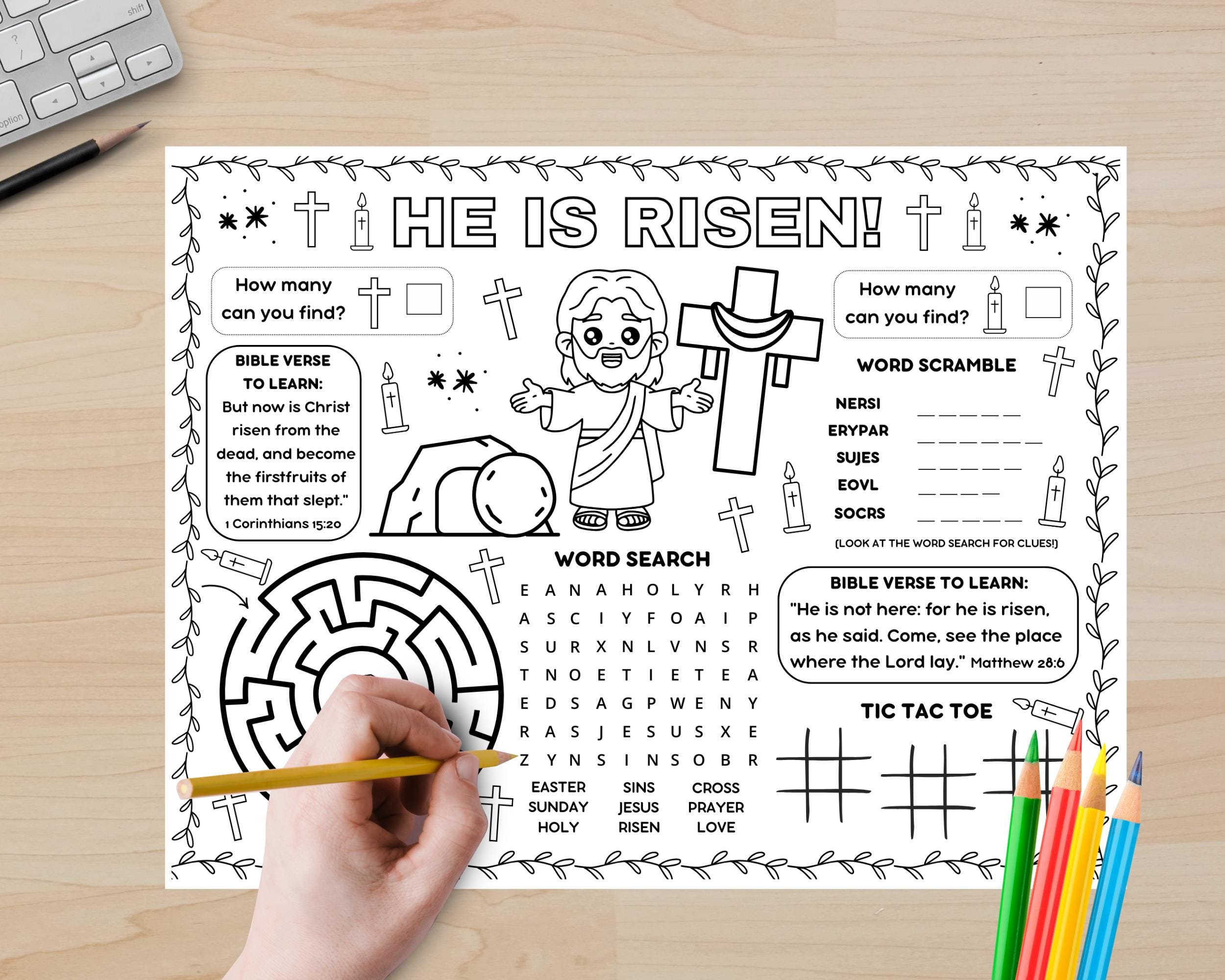 He is Risen Activity Placemat, Resurrection of Jesus Sunday School ...