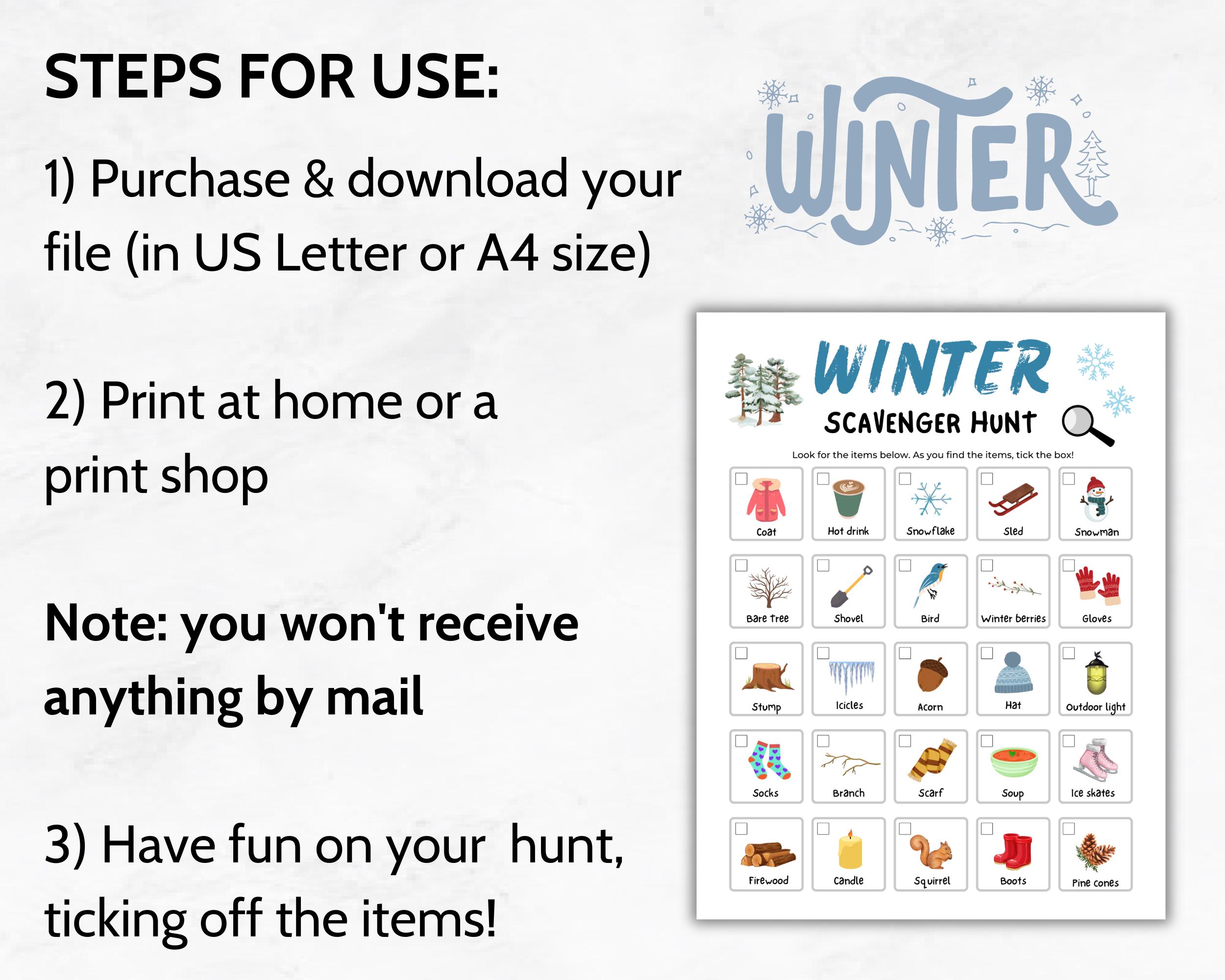 Winter Scavenger Hunt, Kids Winter Games Printable, Outdoor Treasure ...
