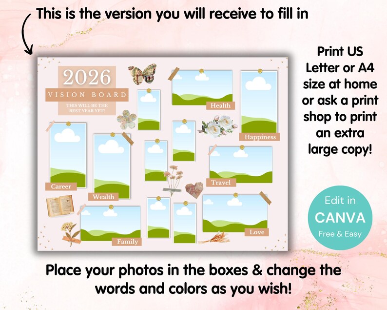 Editable Vision Board Template Printable, Canva Goal Planner, Dream ...