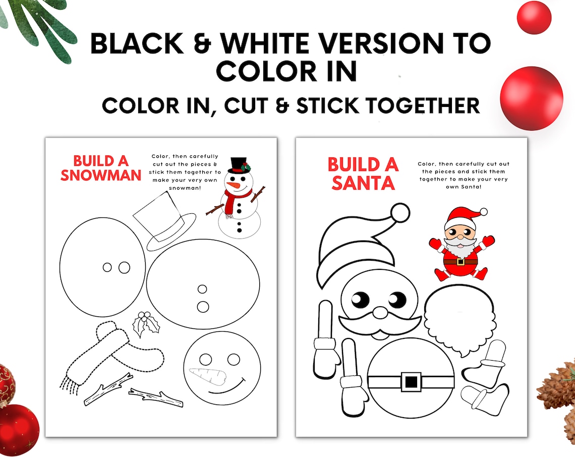 Christmas Build A Santa and Build A Snowman Craft Printable, Kids ...