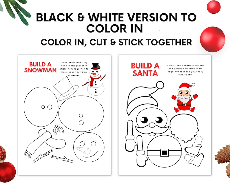 Christmas Build A Santa and Build A Snowman Craft Printable, Kids ...