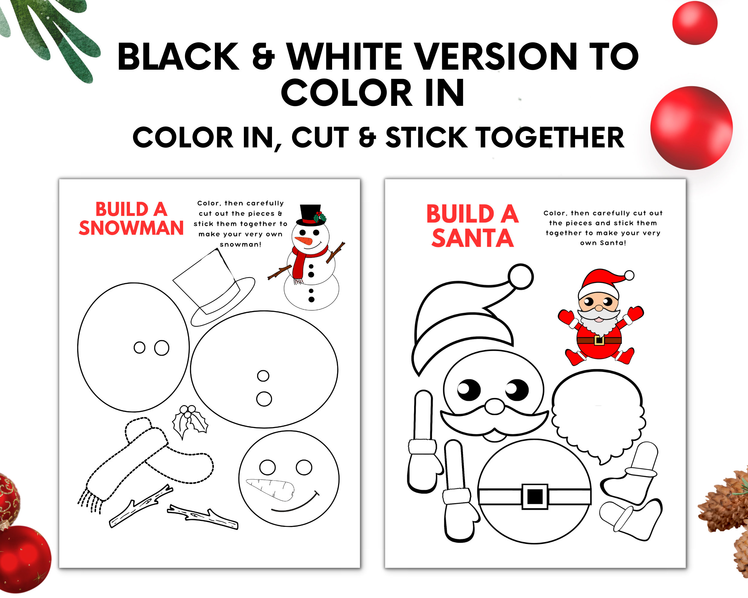 Christmas Build A Santa and Build A Snowman Craft Printable, Kids ...