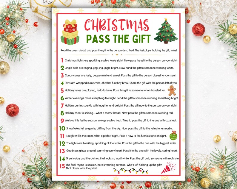 Pass the Gift Christmas Game Printable, Holiday Party Activity, Office ...