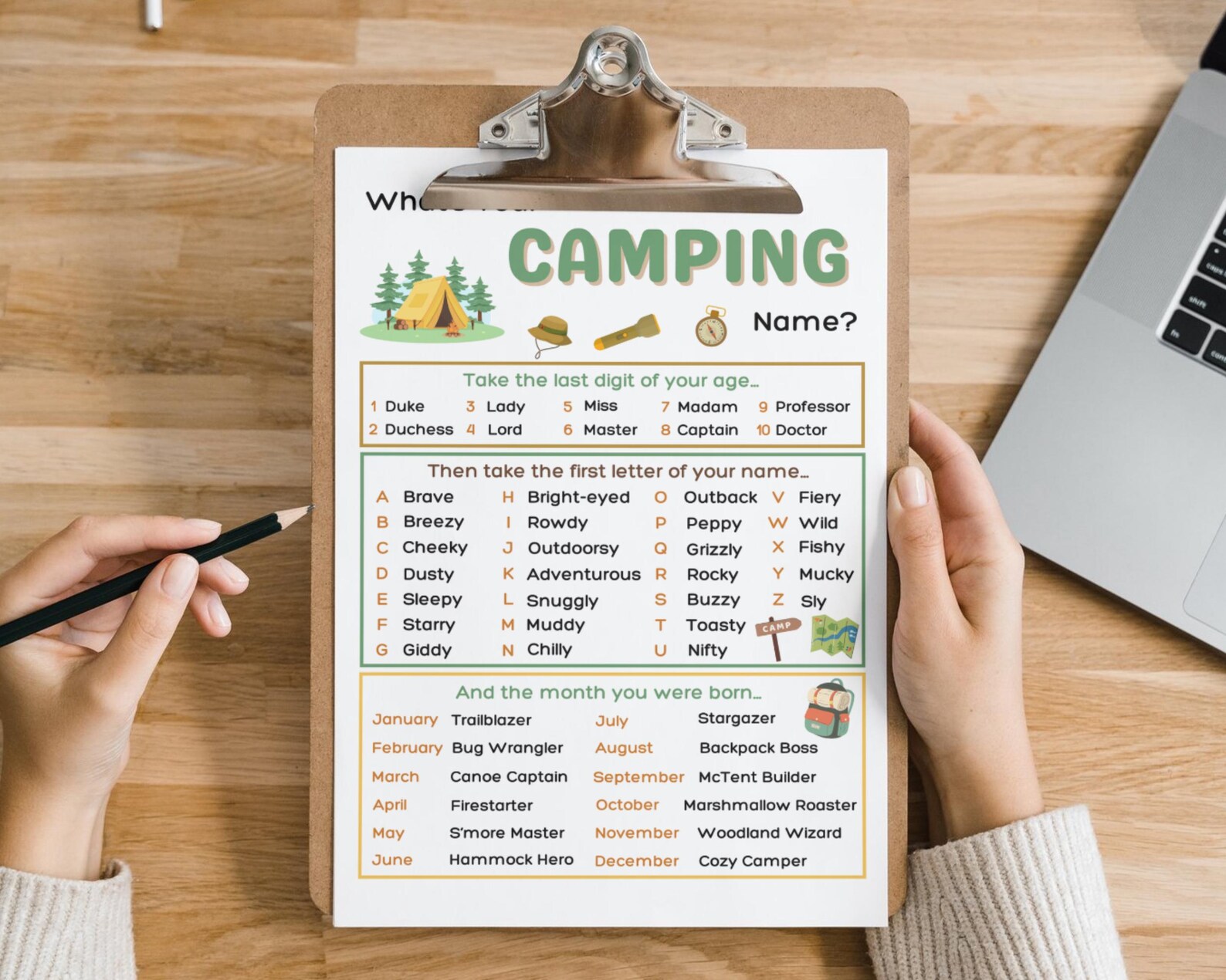 What's Your Camping Name Game, Camping Birthday Party, Campground Theme ...