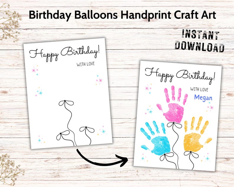 Happy Birthday Handprint Craft Printable, Balloon Keepsake Card, DIY ...