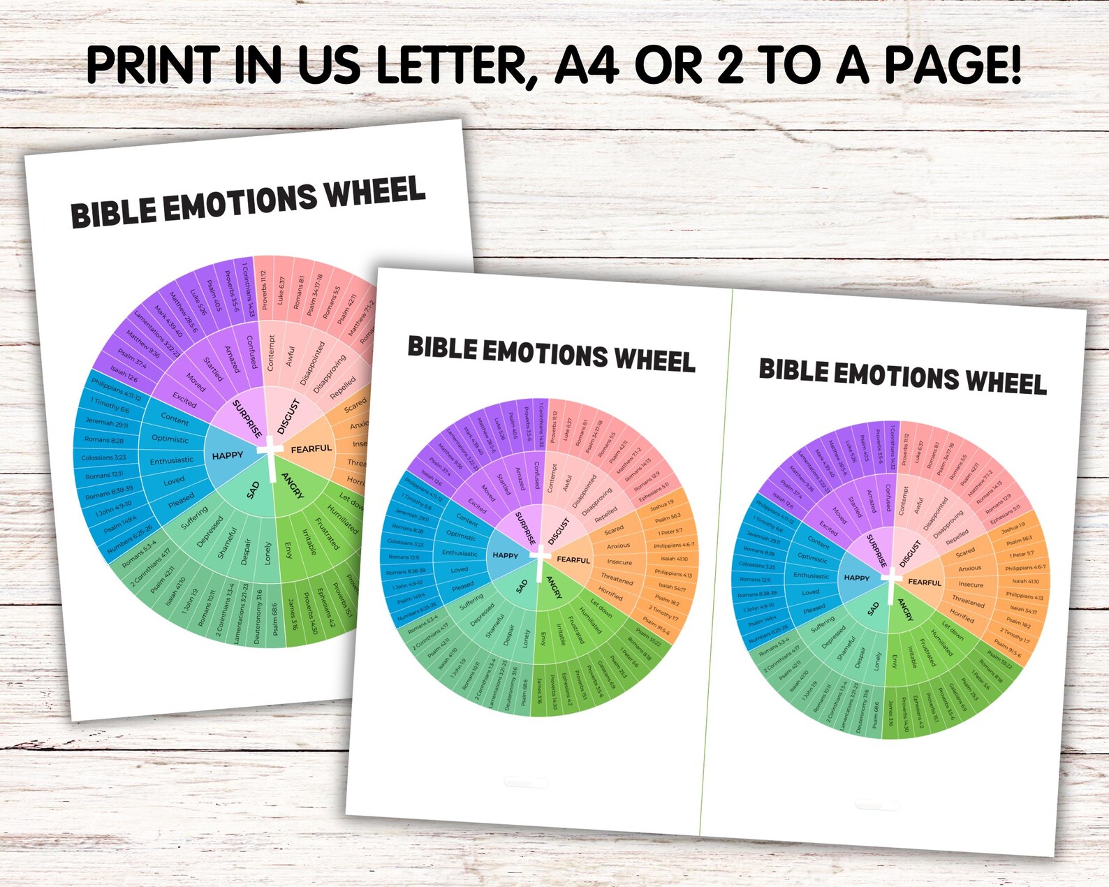 Bible Emotions Wheel Chart, Scripture Verses Color Feelings Printable ...