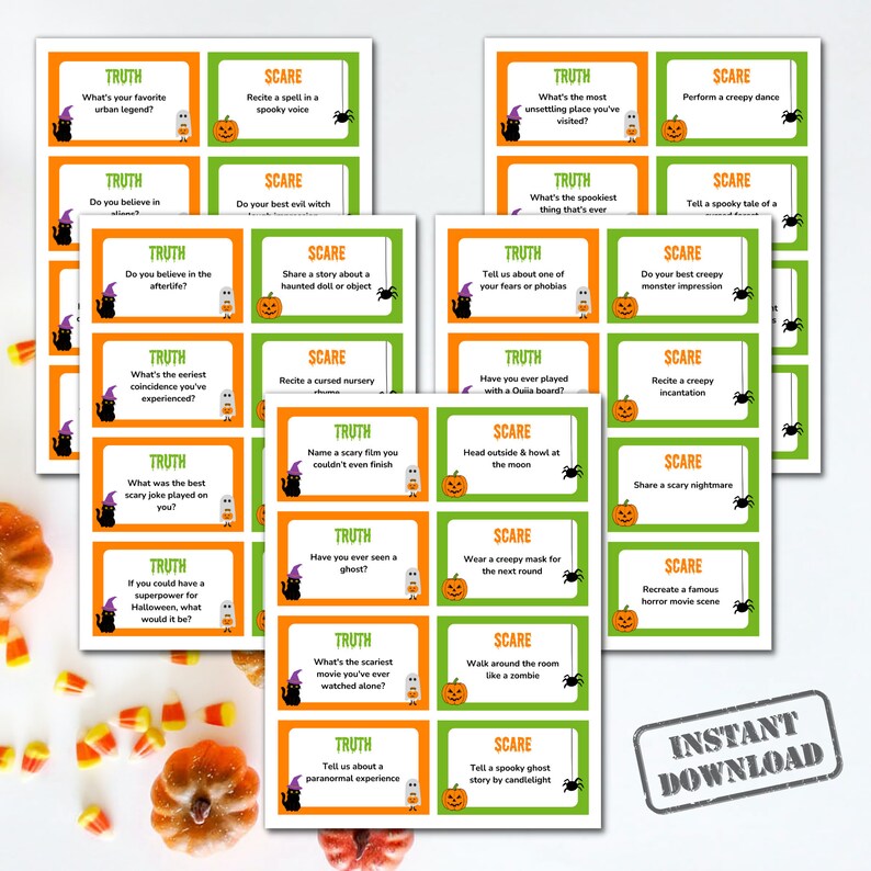 Truth or Scare Game, Halloween Party Game for Kids, Truth or Dare Cards ...