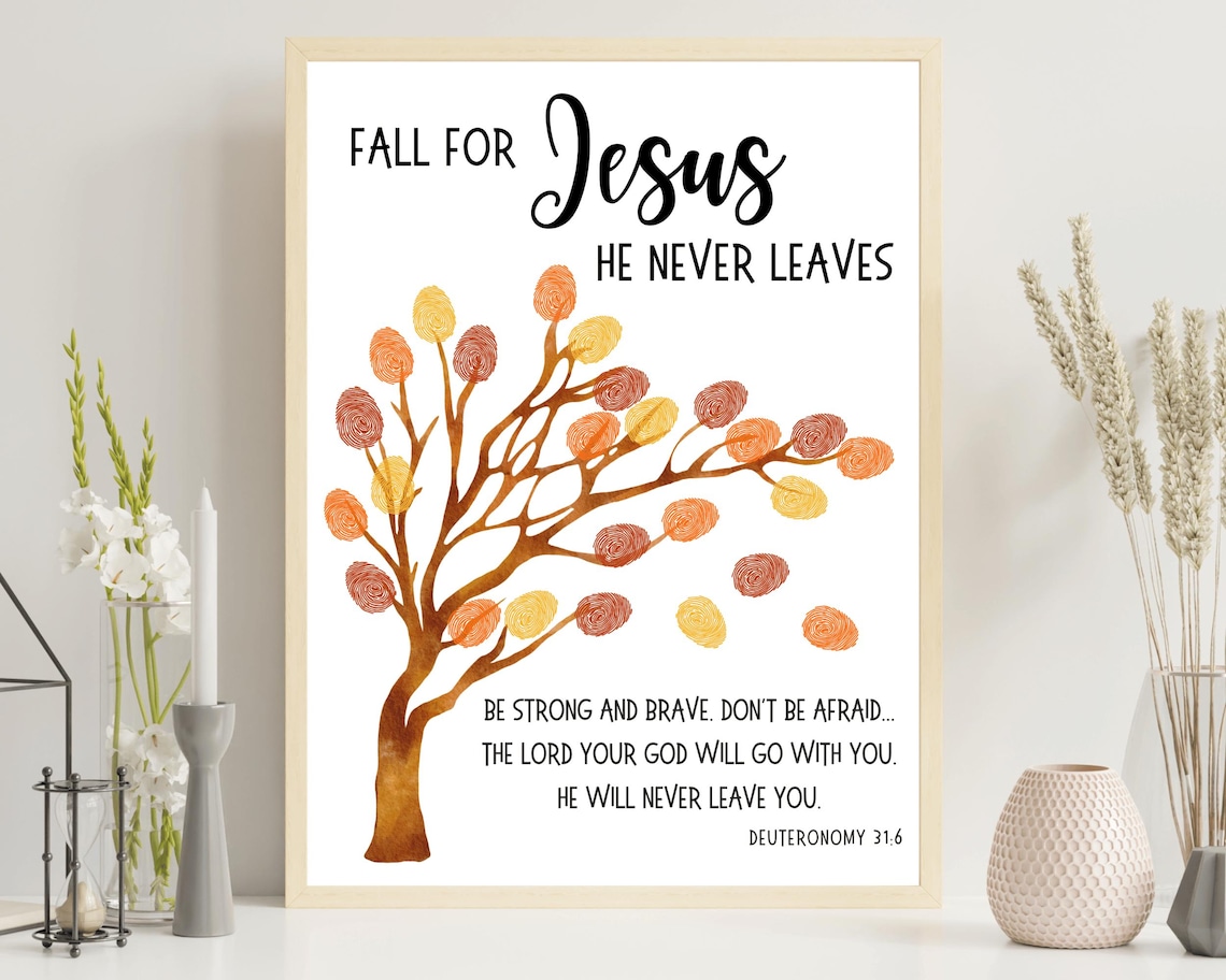Fall for Jesus Fingerprint Craft, He Never Leaves Handprint Art ...