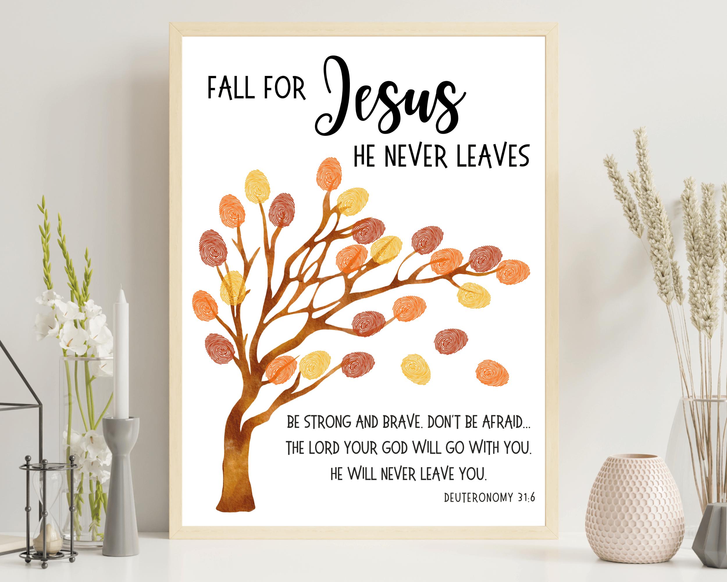 Fall for Jesus Fingerprint Craft, He Never Leaves Handprint Art ...
