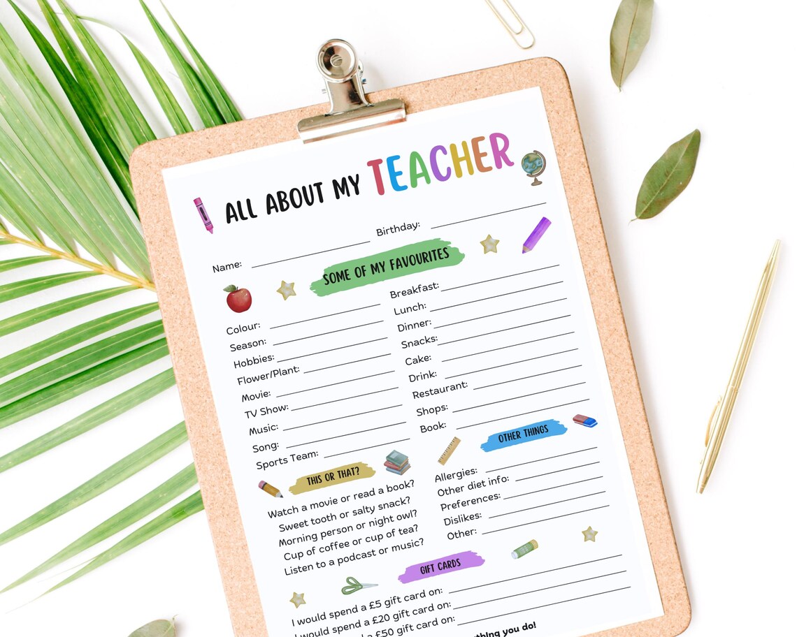 All About My Teacher, Teacher Favorite Things, First Day of School ...