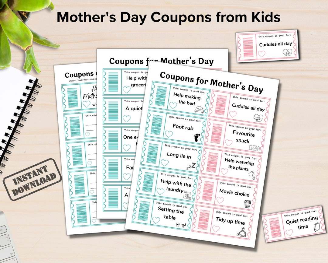 Mothers Day Coupons Printable, Mother's Day Coupons From Kids, Mom ...