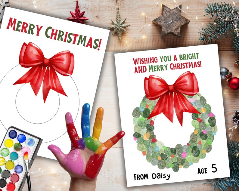 Christmas Wreath Fingerprint Craft Printable, Kids Handprint Art ...