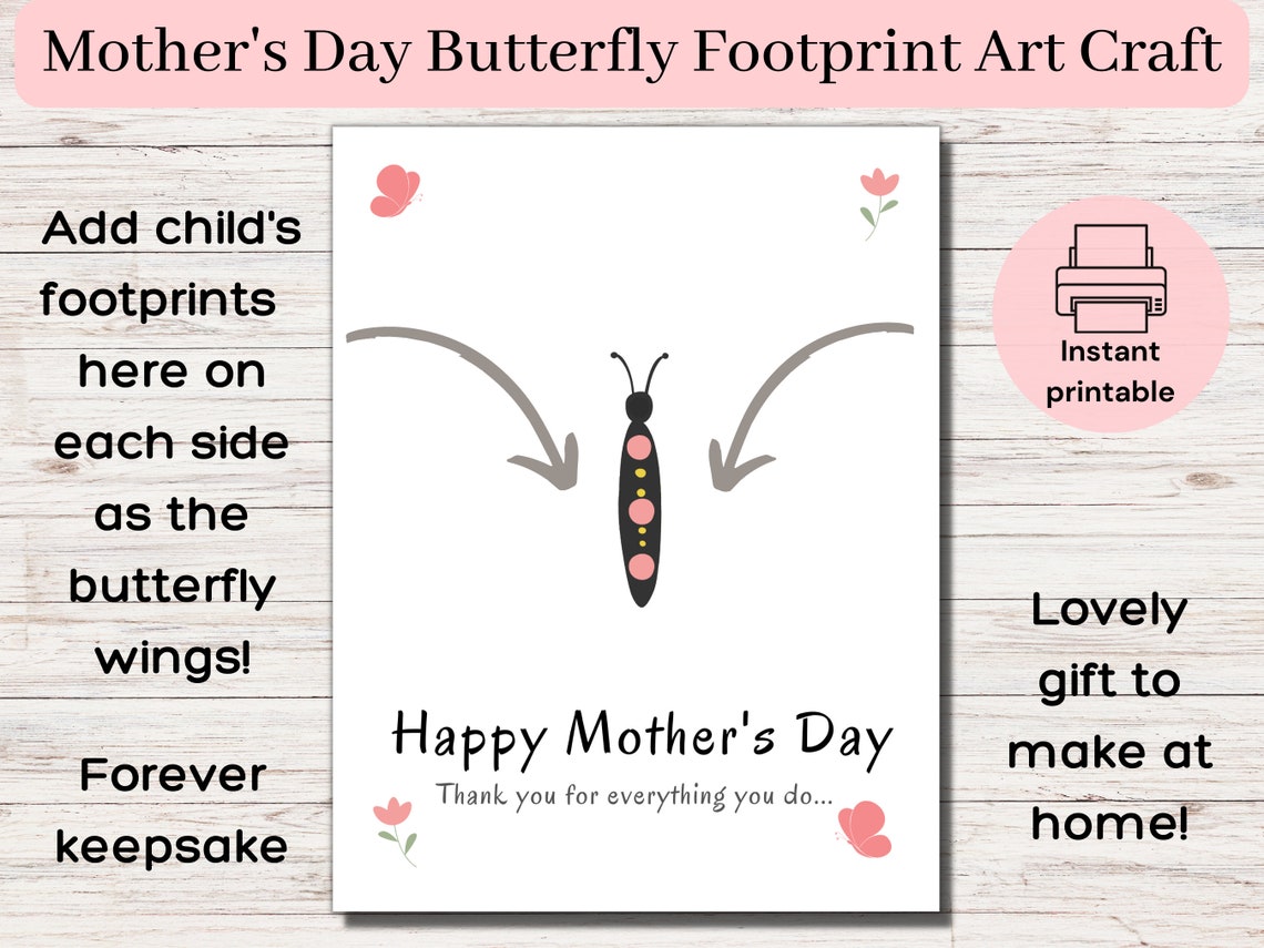 Mother's Day Butterfly Footprint Art, DIY Footprint Craft, Footprint ...