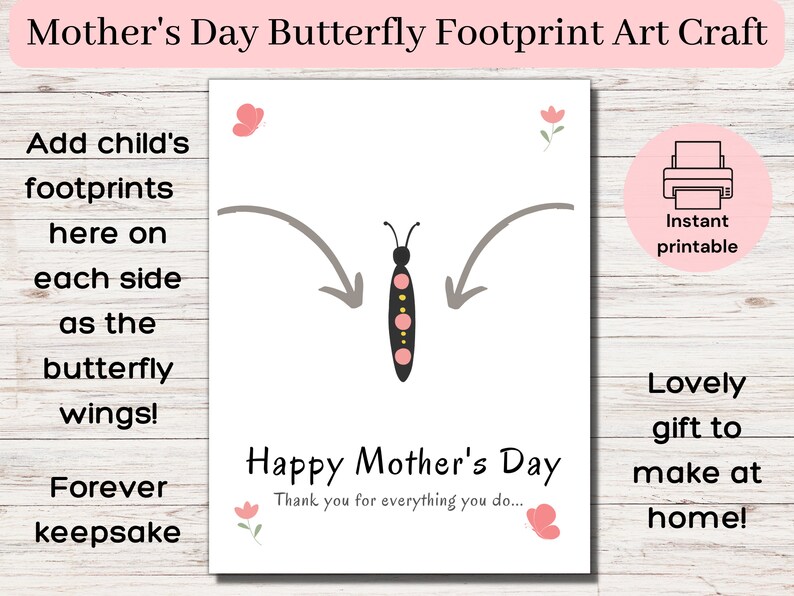 Mother's Day Butterfly Footprint Art, DIY Footprint Craft, Footprint ...