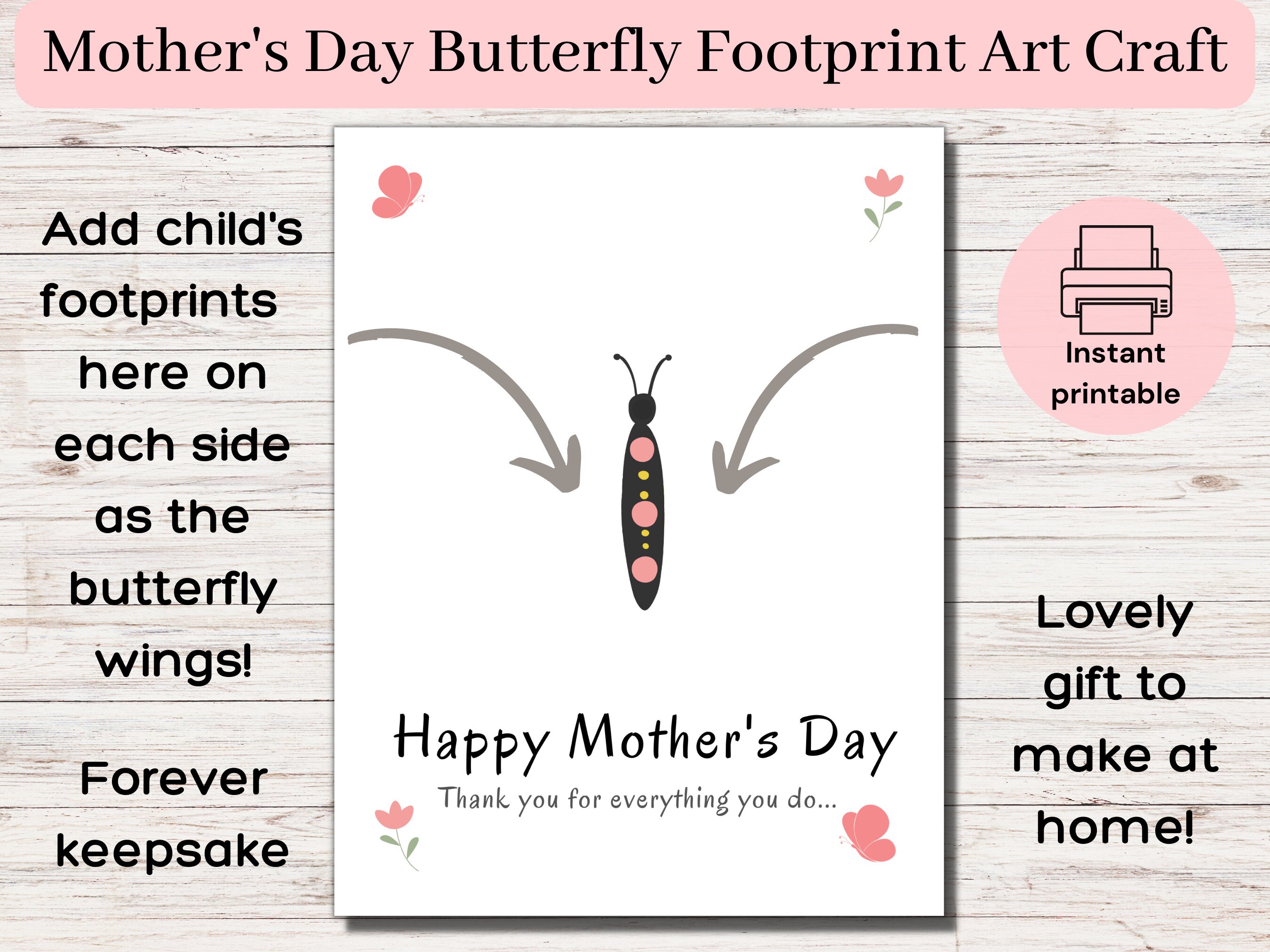 Mother's Day Butterfly Footprint Art, DIY Footprint Craft, Footprint ...