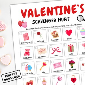 Valentine's Day Scavenger Hunt Printable, Happy Valentines Party Game ...