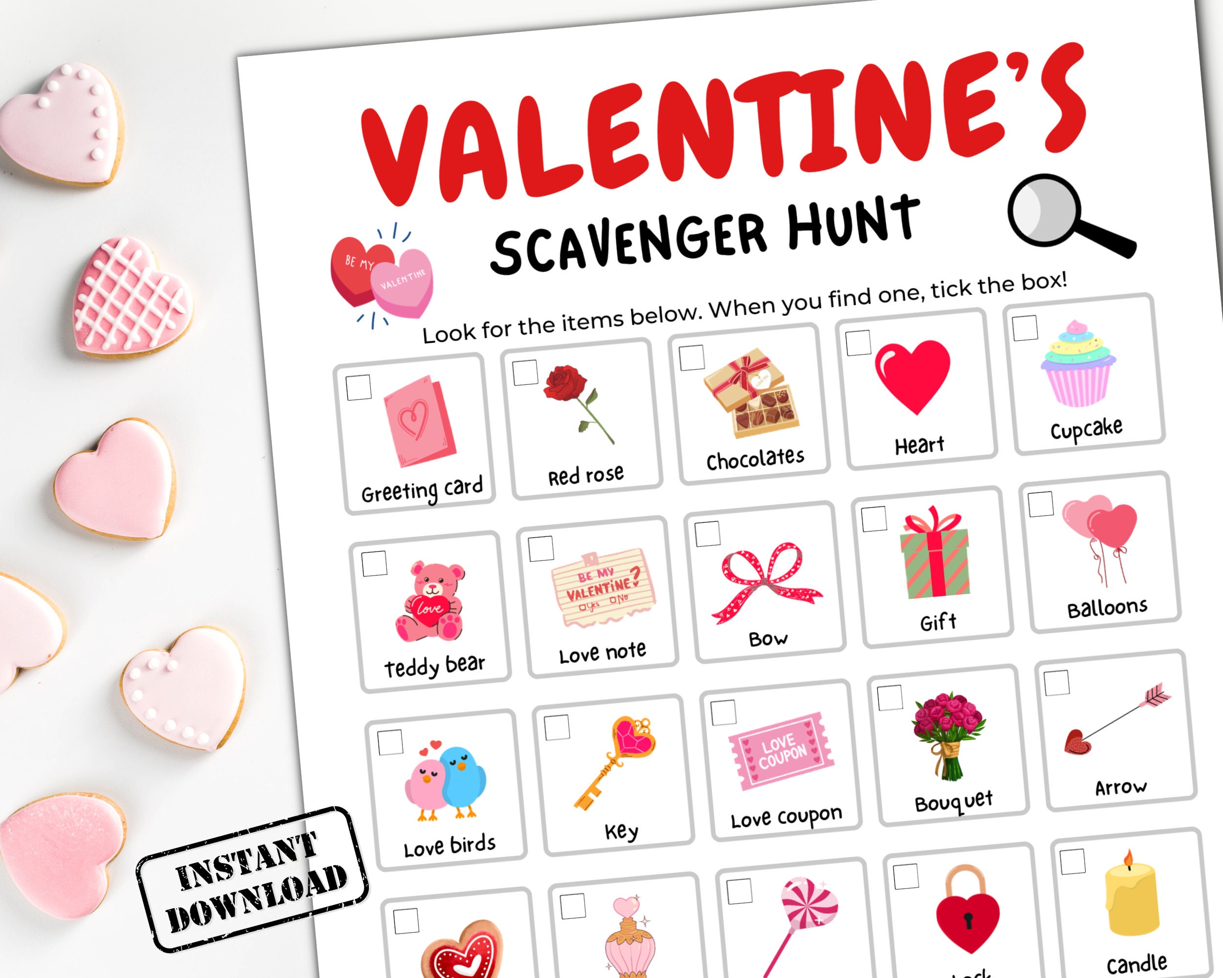 Valentine's Day Scavenger Hunt Printable, Happy Valentines Party Game ...