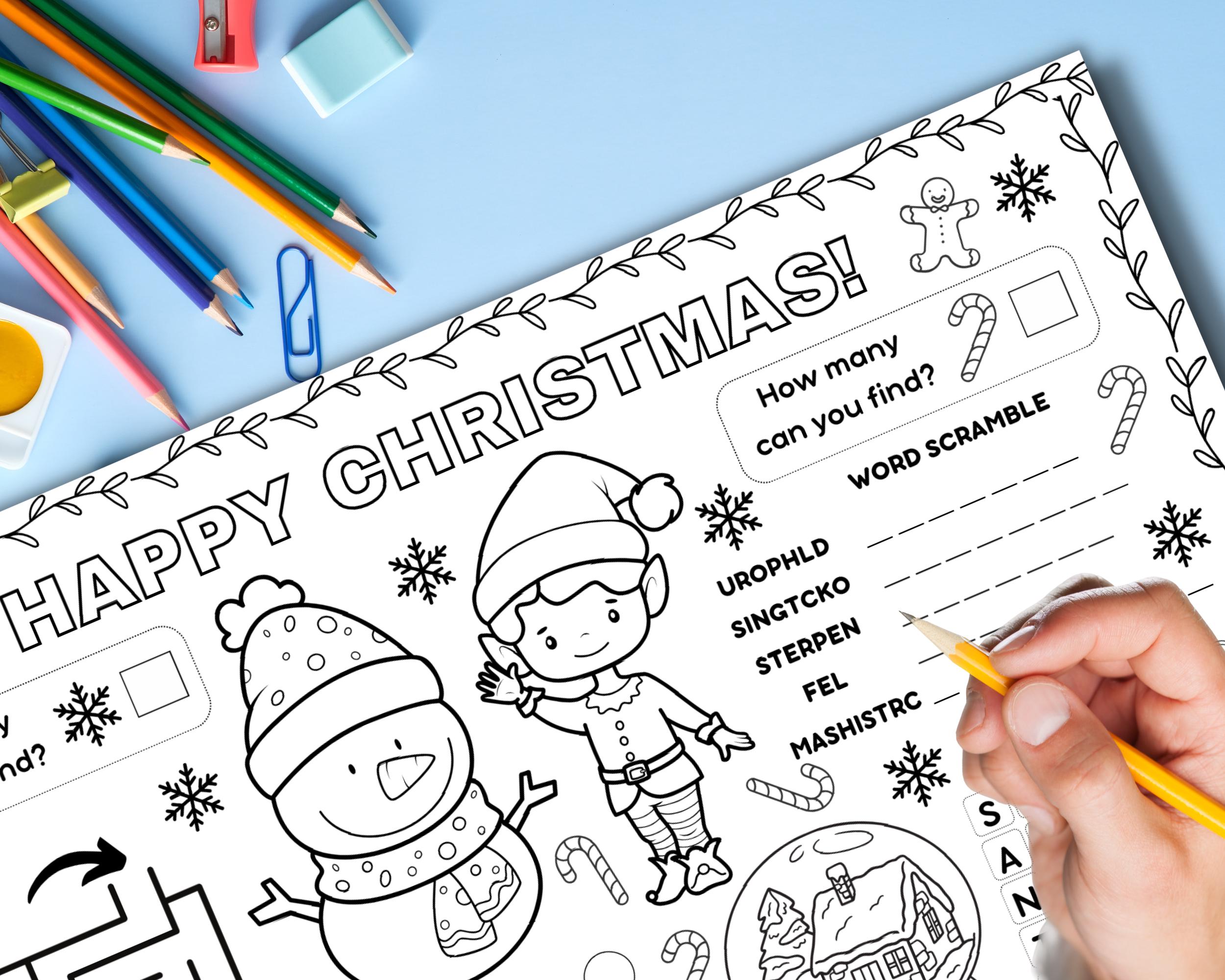 Happy Christmas Activity Placemat Printable, Kids Christmas Coloring ...