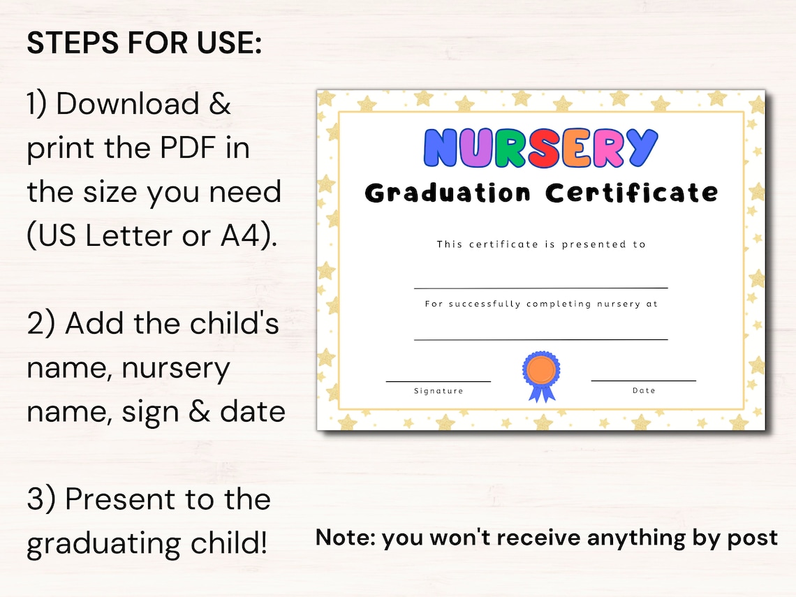 Nursery Graduation Diploma, Nursery Certificate Printable, Daycare ...
