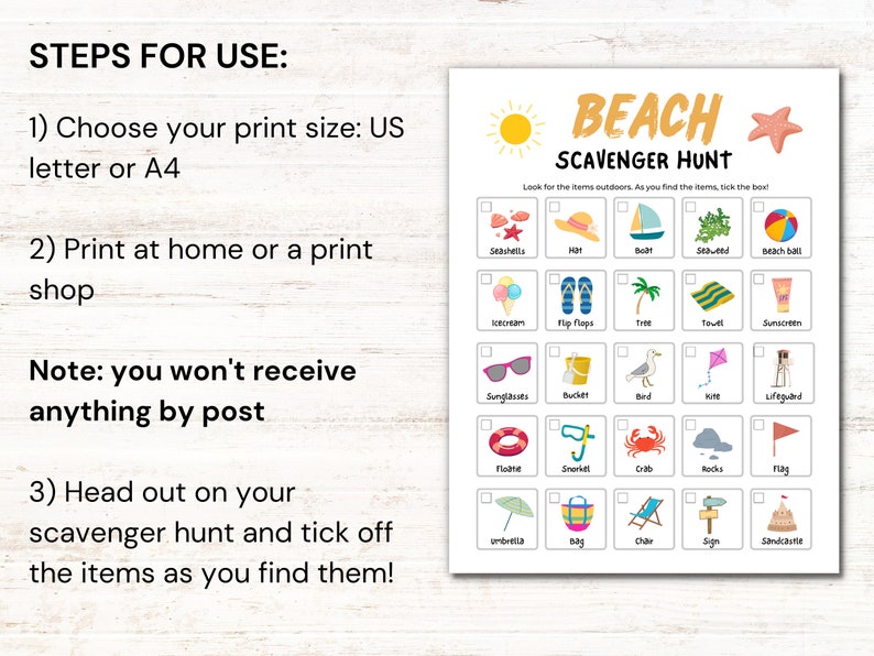 Beach Scavenger Hunt, Scavenger Hunt for Kids, Outdoor Treasure Hunt ...