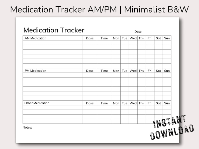 Medication Tracker Printable, Daily Medication Log, Weekly Medicine ...