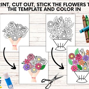 Homemade Flower Bouquet Craft Printable, Coloring Paper Flower Mother's ...