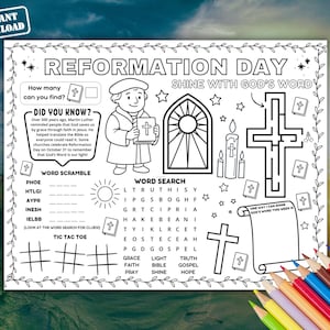 Reformation Day Activity Placemat, Shine With God’s Word Bible ...