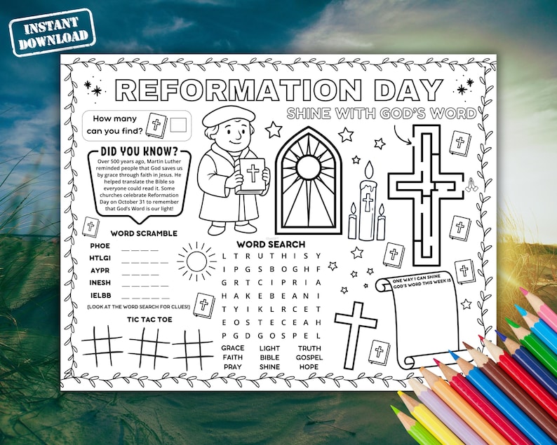 Reformation Day Activity Placemat, Shine With God’s Word Bible ...