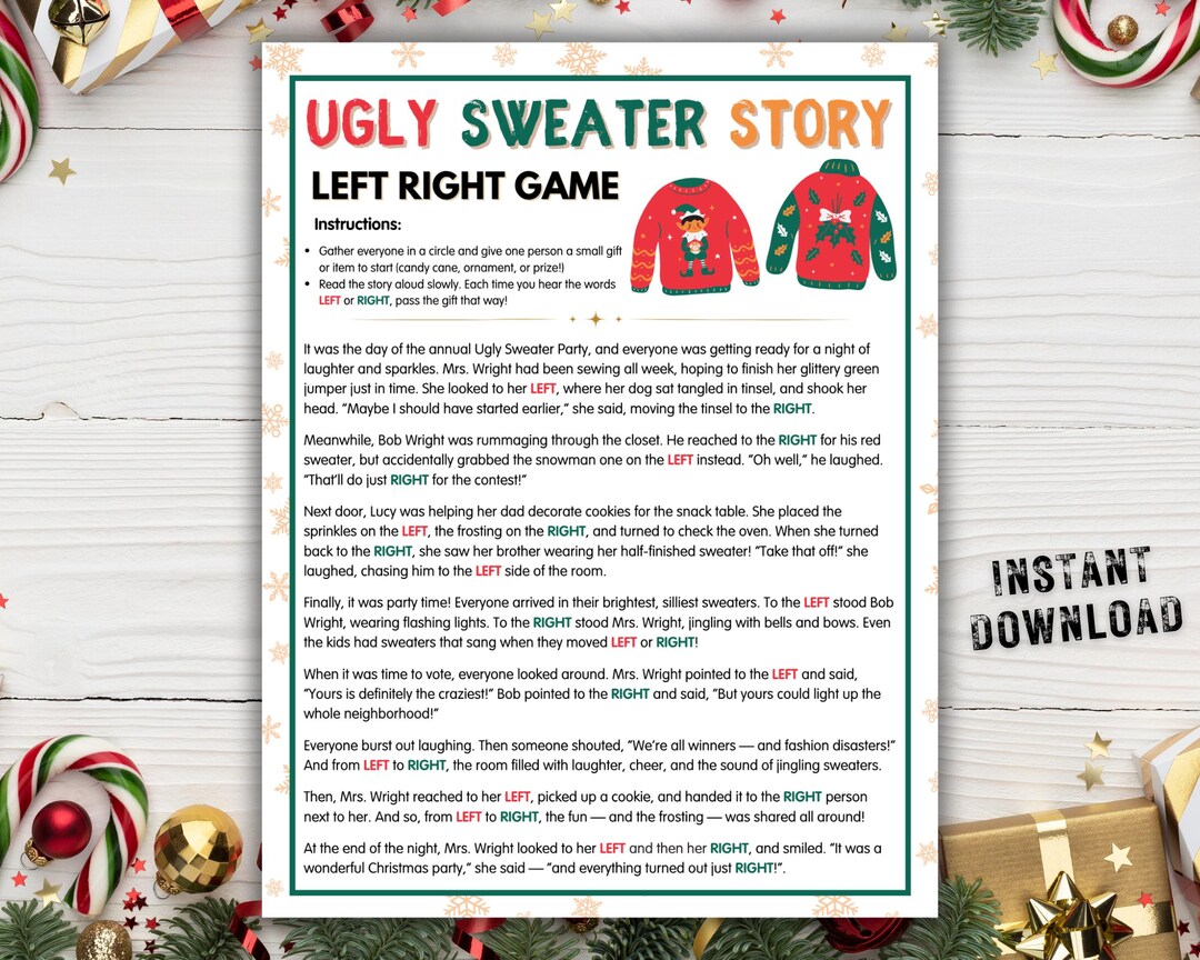 Ugly Sweater Left Right Game, Christmas Jumper Story, Pass the Gift ...