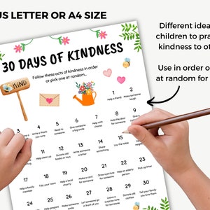 30 Days of Kindness Countdown Calendar, Acts of Kindness Calendar ...