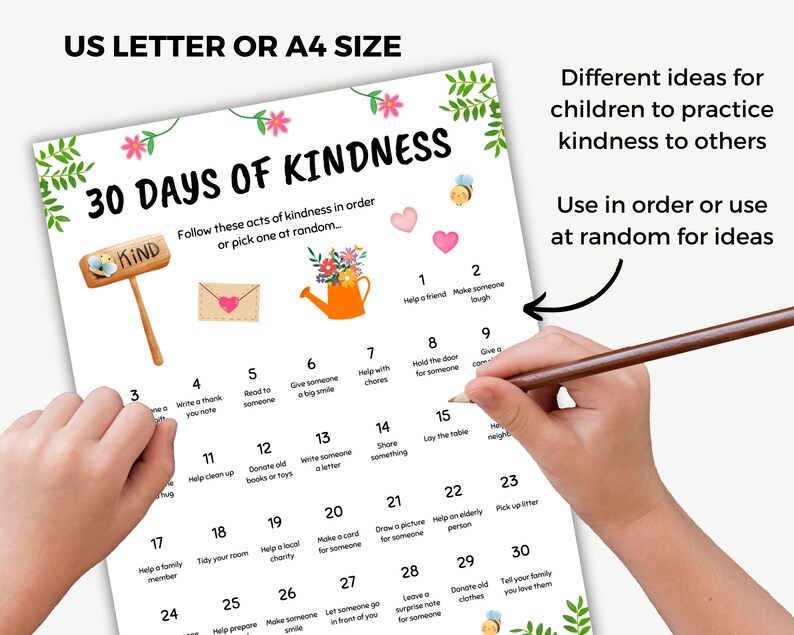 30 Days of Kindness Countdown Calendar, Acts of Kindness Calendar ...