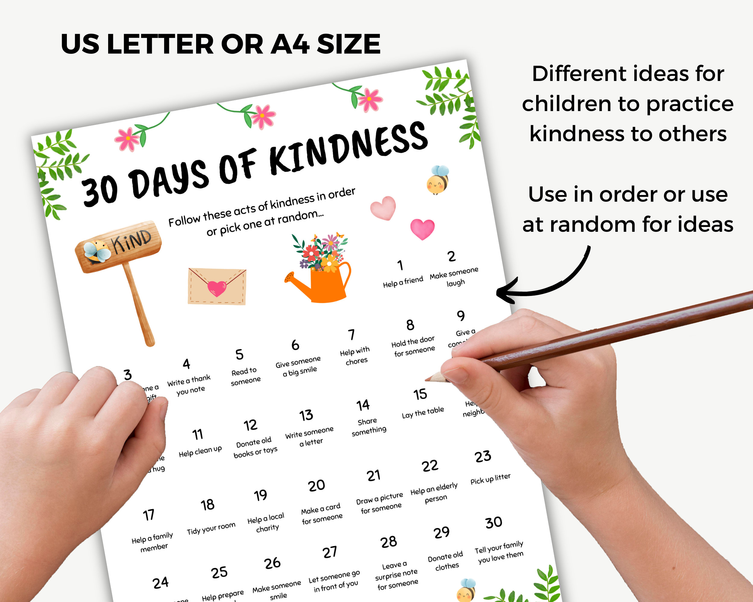 30 Days of Kindness Countdown Calendar, Acts of Kindness Calendar ...