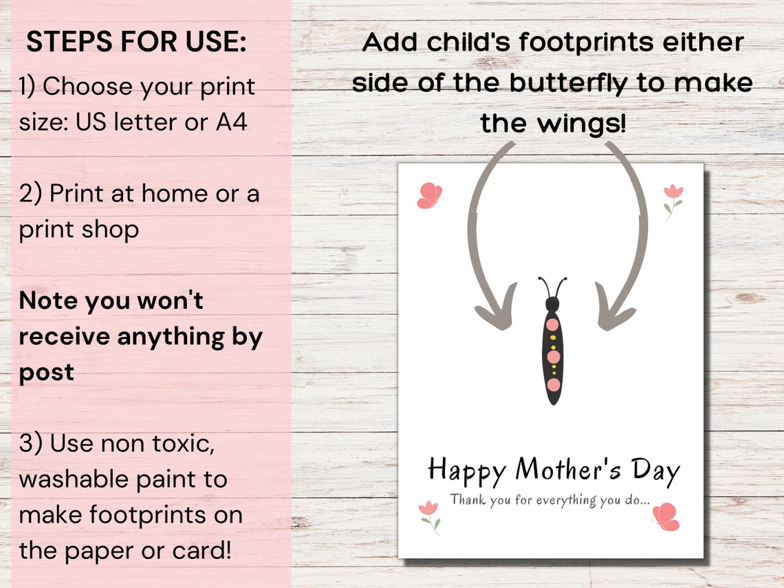 Mother's Day Butterfly Footprint Art, DIY Footprint Craft, Footprint ...