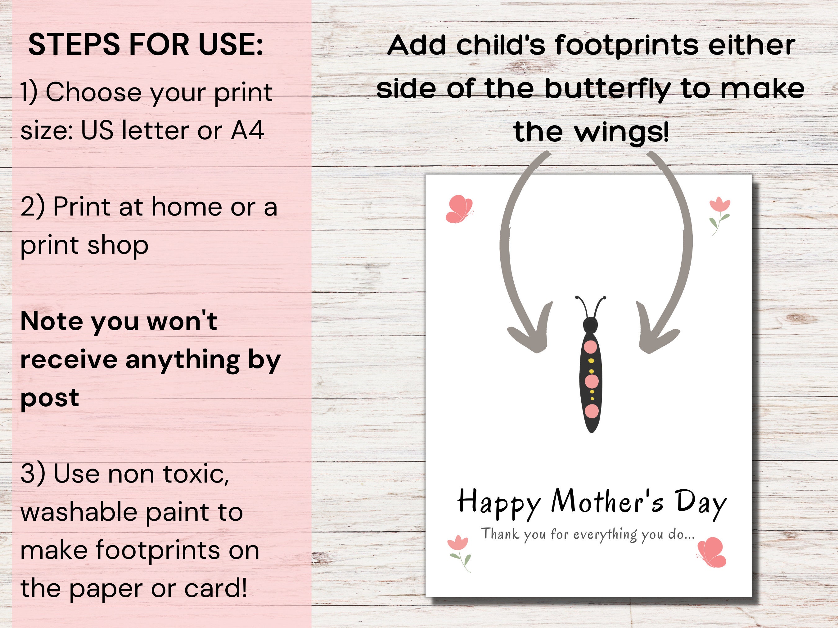 Mother's Day Butterfly Footprint Art, DIY Footprint Craft, Footprint ...