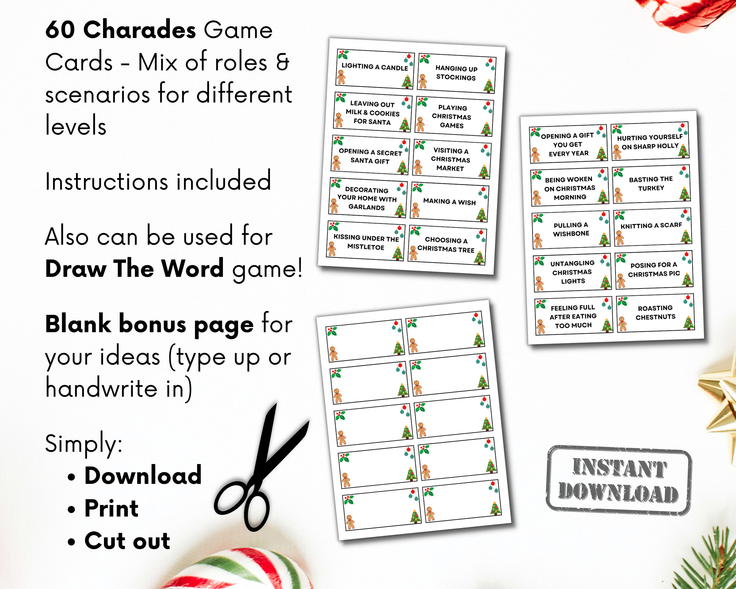 Christmas Charades Game, Christmas Party Games for Kids or Adult Teams ...