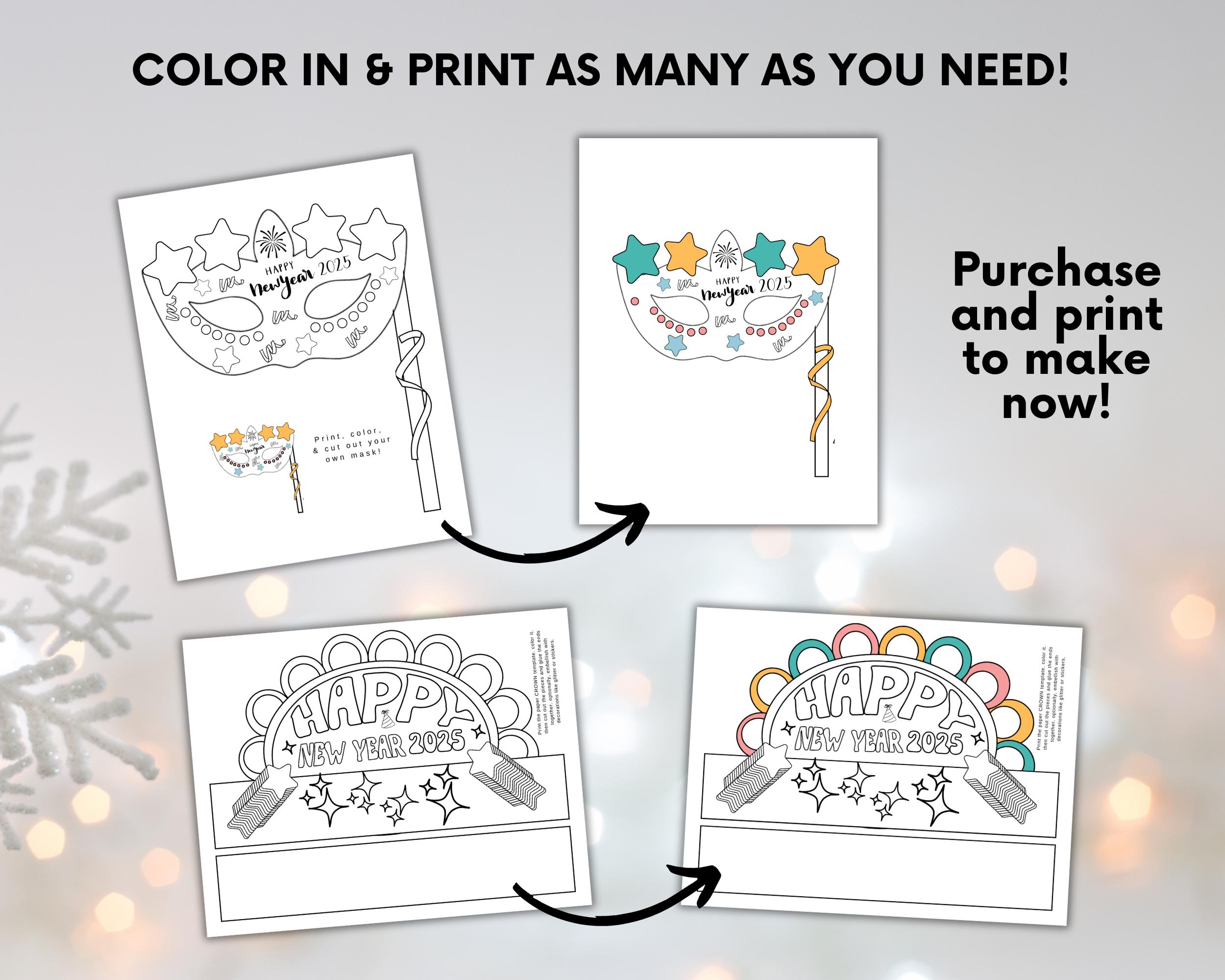 New Years Eve Craft, 2025 New Year Craft Bundle Pack, Kids NYE Paper ...