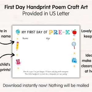 First Day of Pre-k Handprint Art Craft, My First Day of School Poem ...