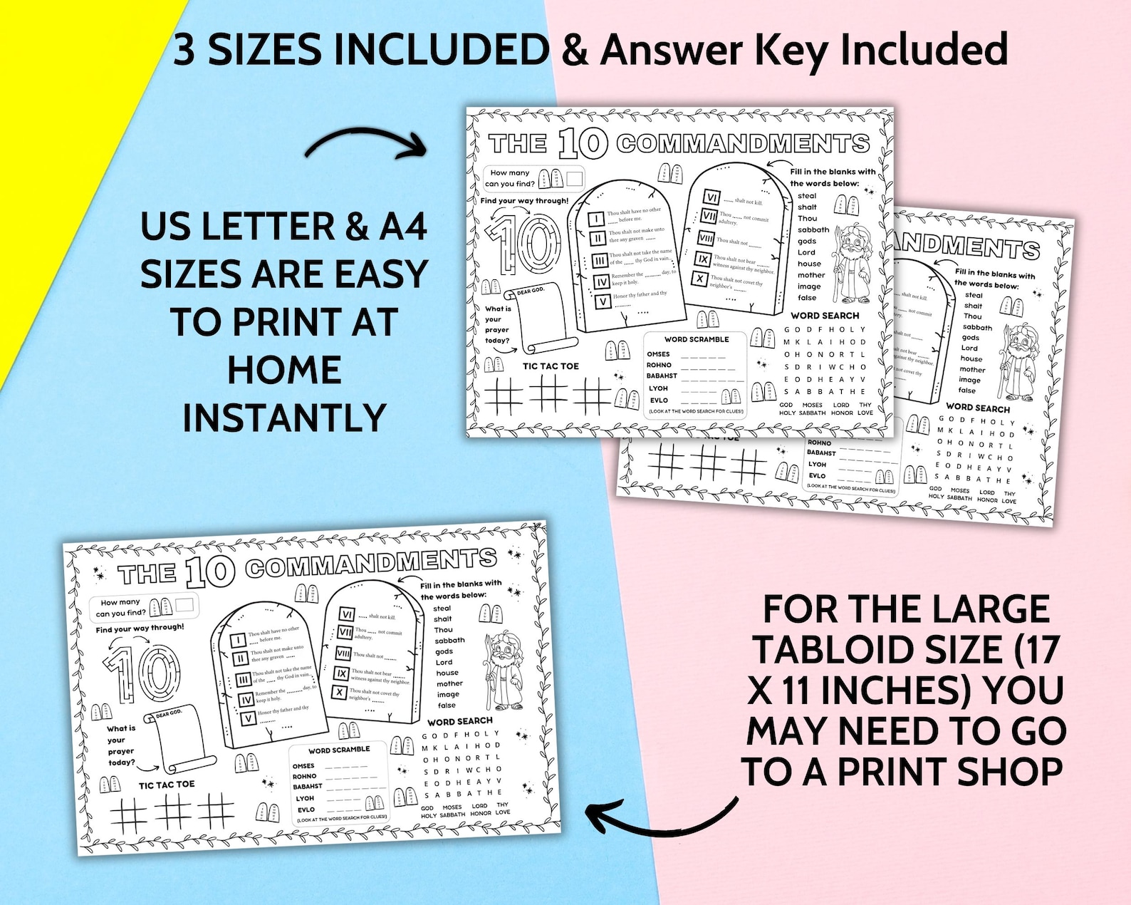 Ten Commandments Activity Placemat, Bible Craft Coloring Page, the 10 ...