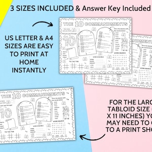 Ten Commandments Activity Placemat, Bible Craft Coloring Page, the 10 ...