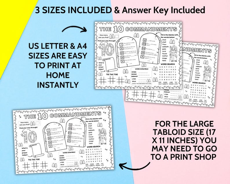 Ten Commandments Activity Placemat, Bible Craft Coloring Page, the 10 ...
