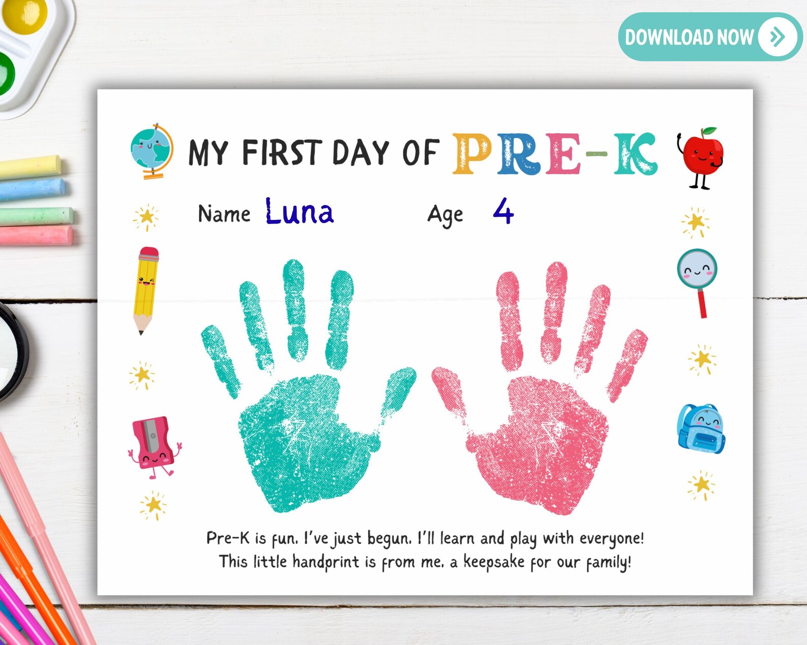 First Day of Pre-k Handprint Art Craft, My First Day of School Poem ...